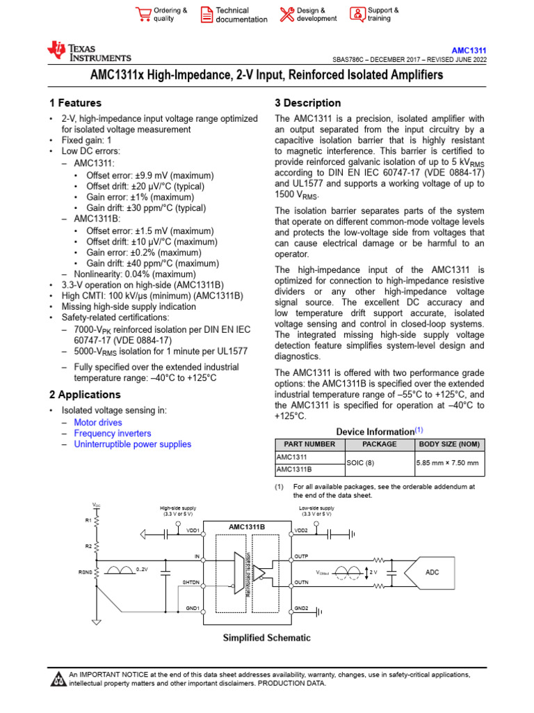 Amc 1311 | PDF | Electrostatic Discharge | Power Supply