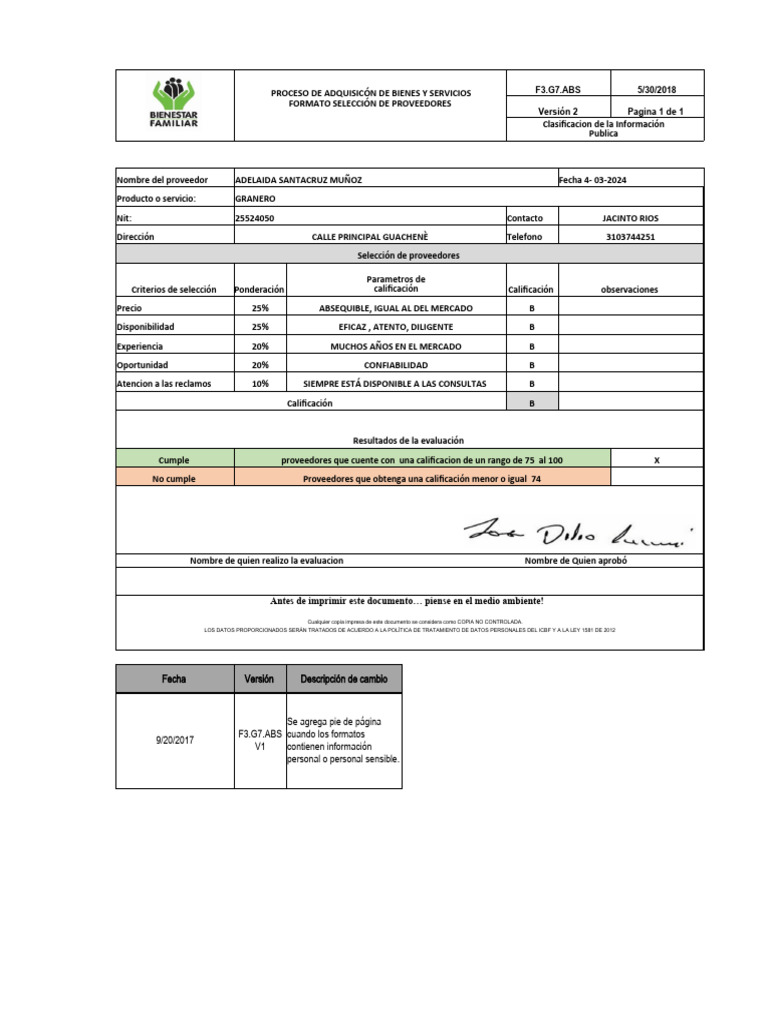 F3.g7.abs Formato Seleccion de Proveedores v2 | PDF