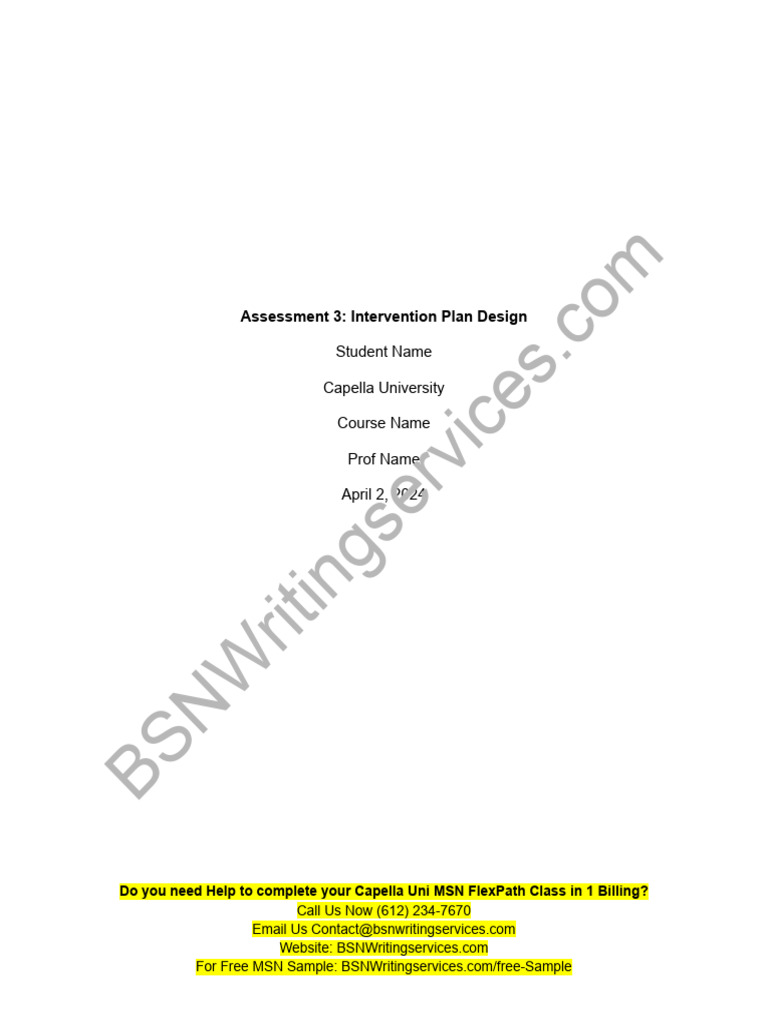 NURS FPX 6030 Assessment 3 Intervention Plan Design | PDF | Geriatrics ...