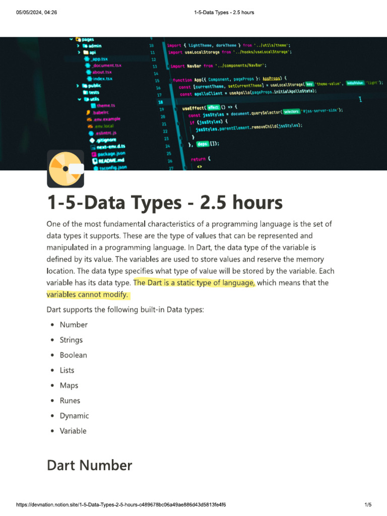 # 1-5-Data Types - 2.5 Hours | PDF