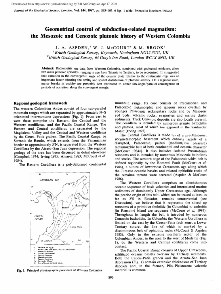 (Aspden-Et-Al., 1987) Geometrical Control-Of-Subduction-Related ...