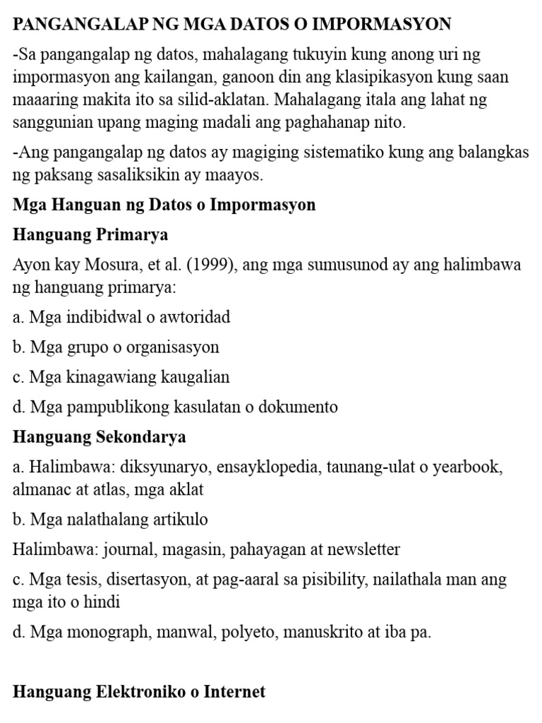 Pangangalap NG Mga Datos o Impormasyon | PDF