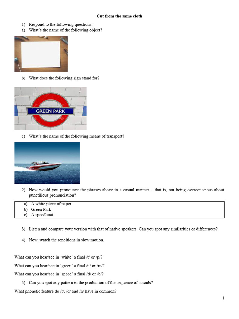 Bilabial Assimilation - Worksheet | PDF