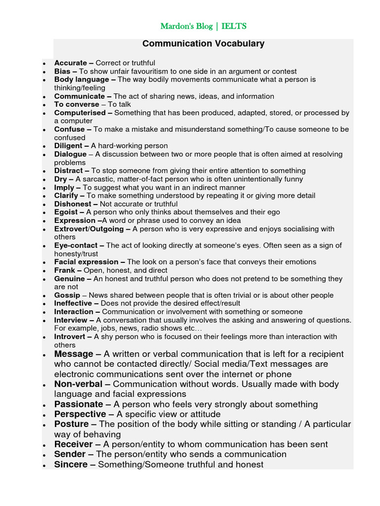 Communication Vocabulary | PDF | Communication | Human Communication