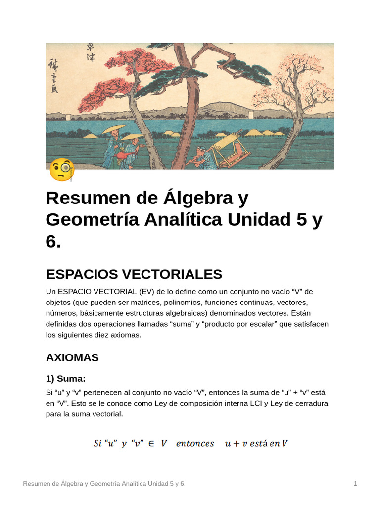 Resumen de Álgebra y Geometría Analítica Unidad | PDF | Espacio ...