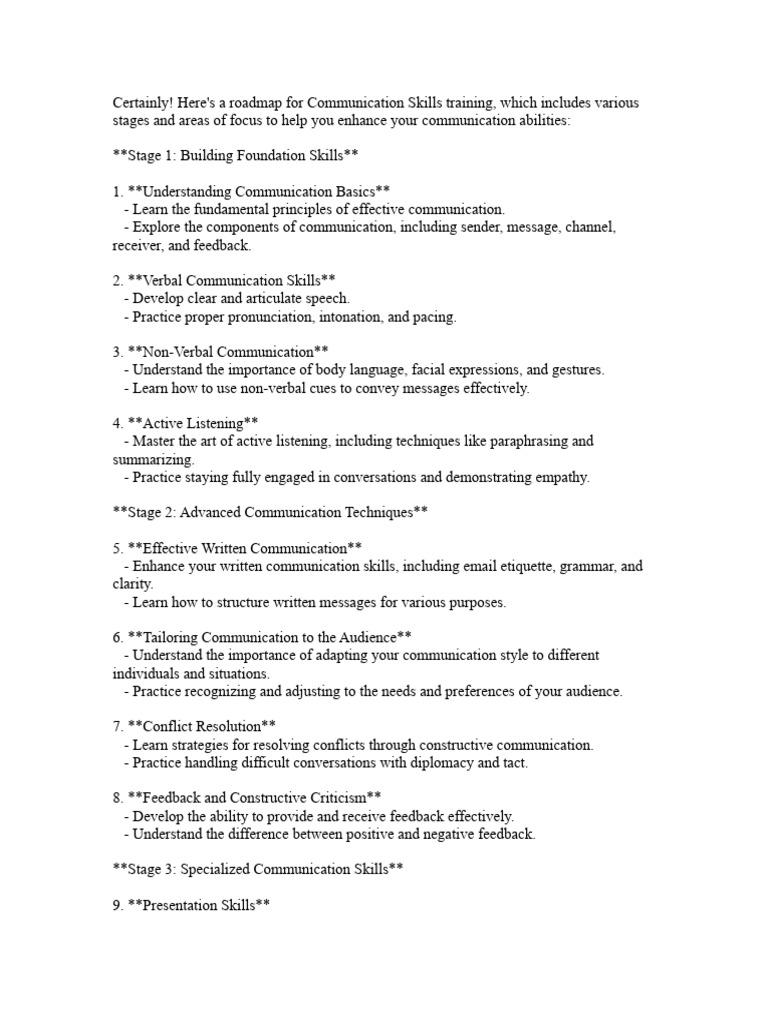 Roadmap For Communication Skills Training | PDF | Communication ...