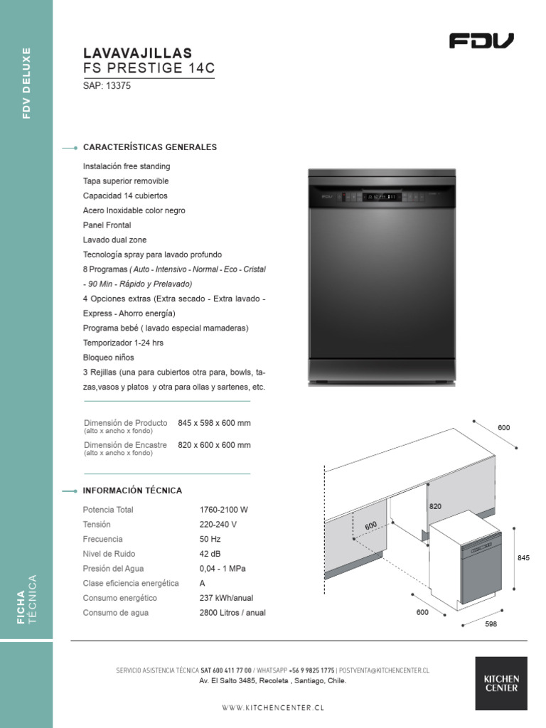 Lavavajillas - Ficha Tecnica | PDF