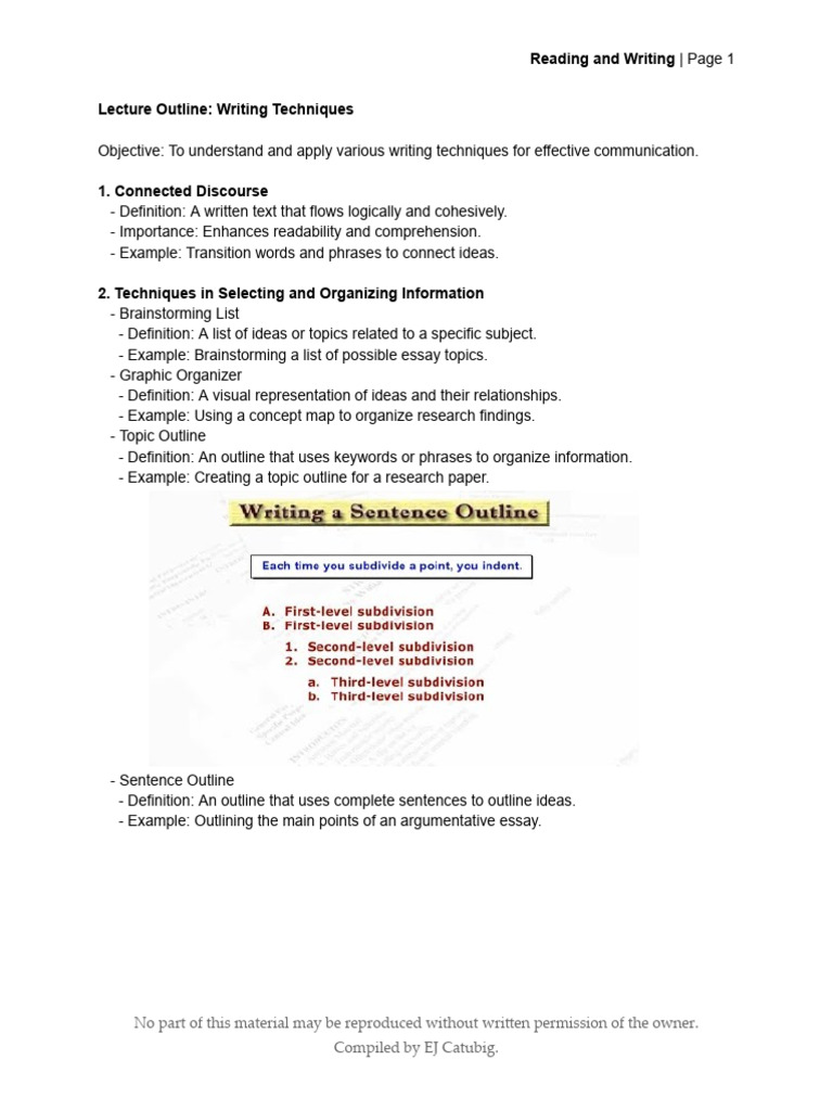 Lecture Outline - Writing Techniques | PDF | Definition | Essays
