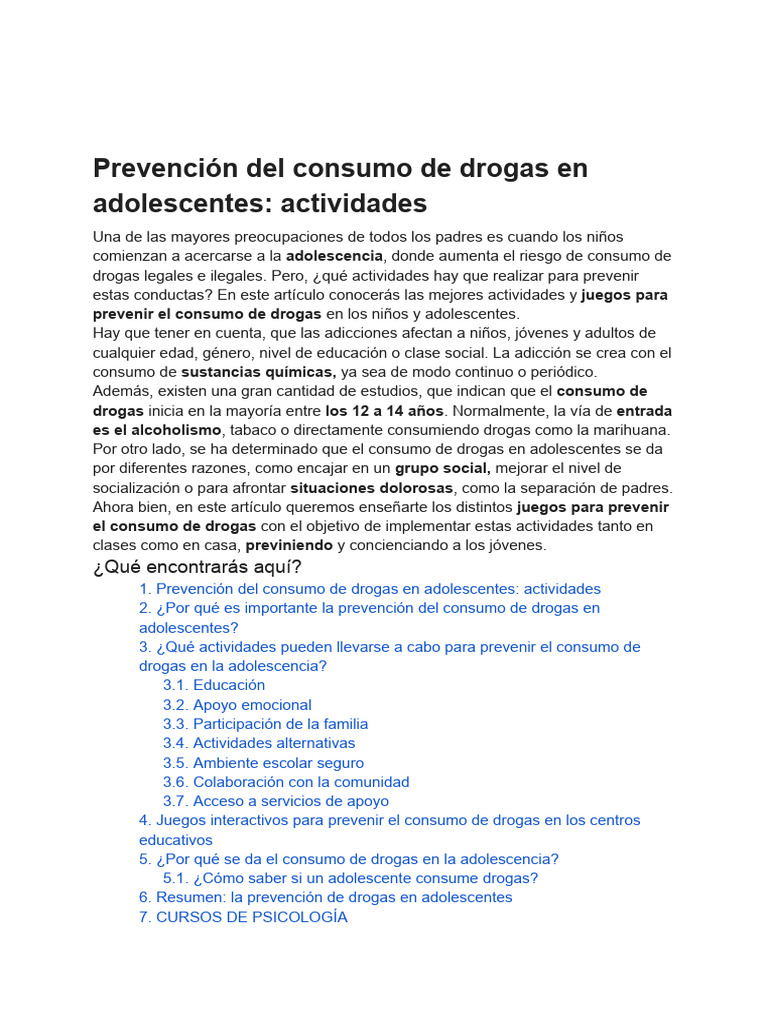 Prevención del consumo de drogas en el adolescente | PDF | La dependencia de sustancias ...