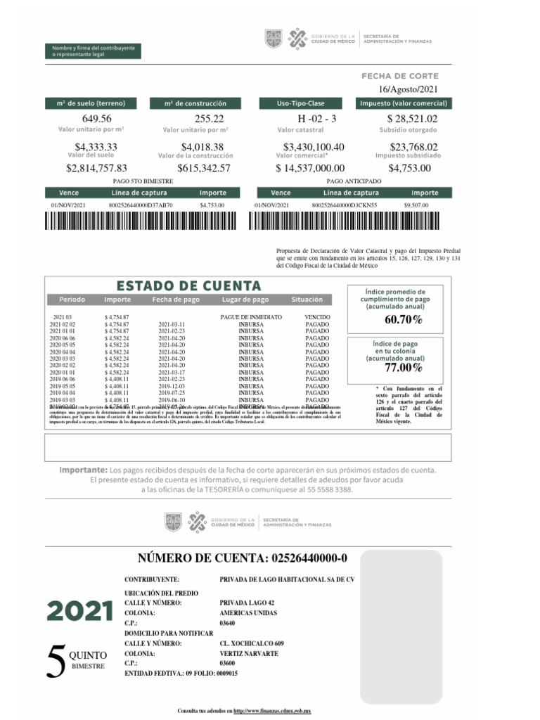 Boleta predial 5to B PL-42 | PDF | Impuestos | Finanzas del gobierno