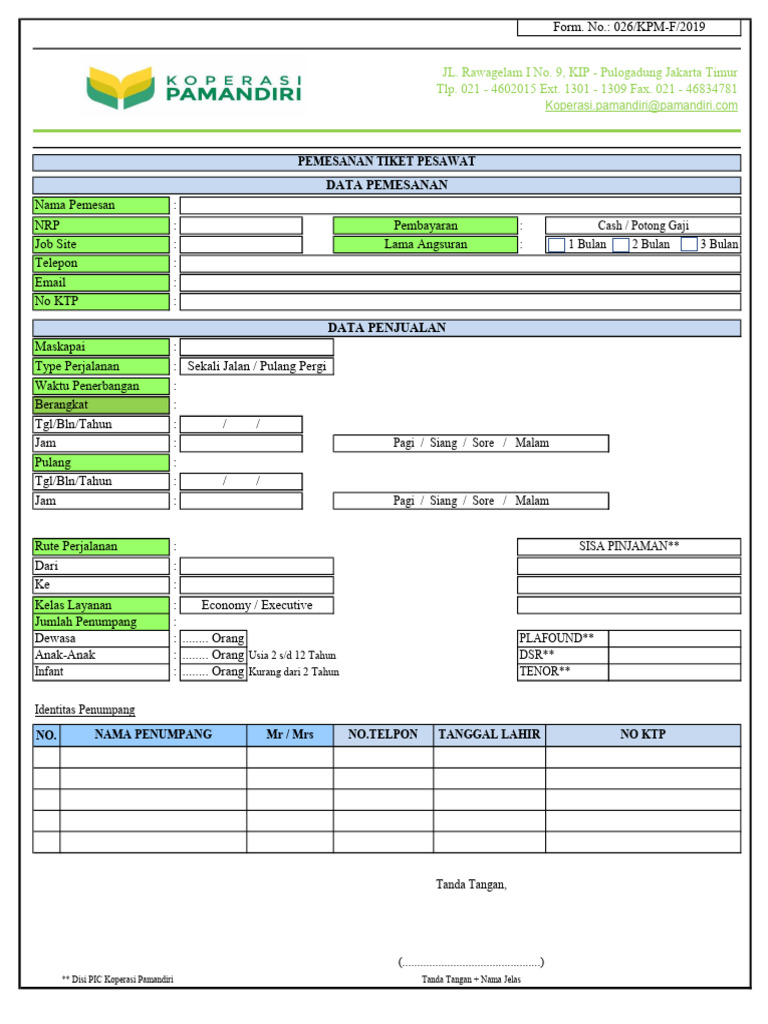 Form Pemesanan Tiket Pesawat | PDF