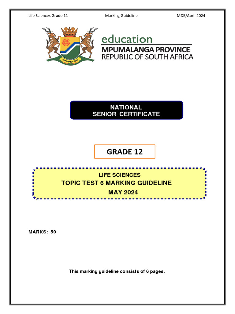 GR 12 Topic Test 6 2024 MG | PDF | Plasmid | Genetics