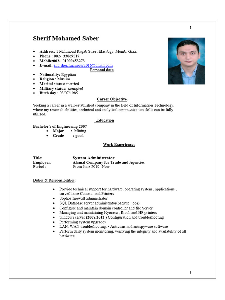 Sherif Saber CV | PDF | Computer Network | Active Directory