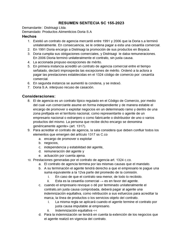Resumen Sentecia SC 155-2023 | PDF | Daños y perjuicios