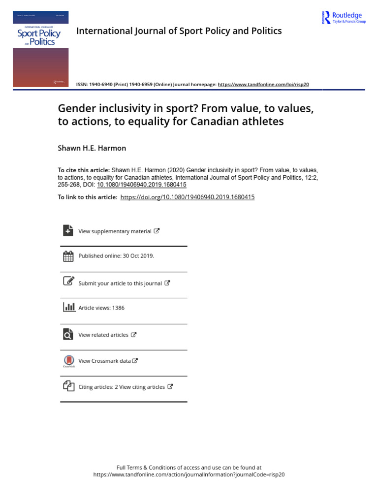 Gender Inclusivity in Sport From Value To Values To Actions To Equality ...