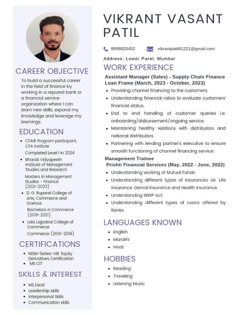 CV Vikrant V. Patil | PDF | Money | Financial Services