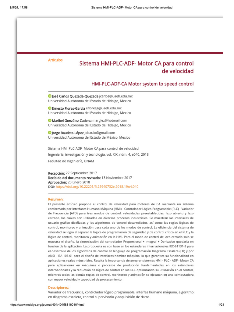 Sistema HMI-PLC-ADF - Motor CA para Control de Velocidad - Ver | Descargar gratis PDF | Scada ...