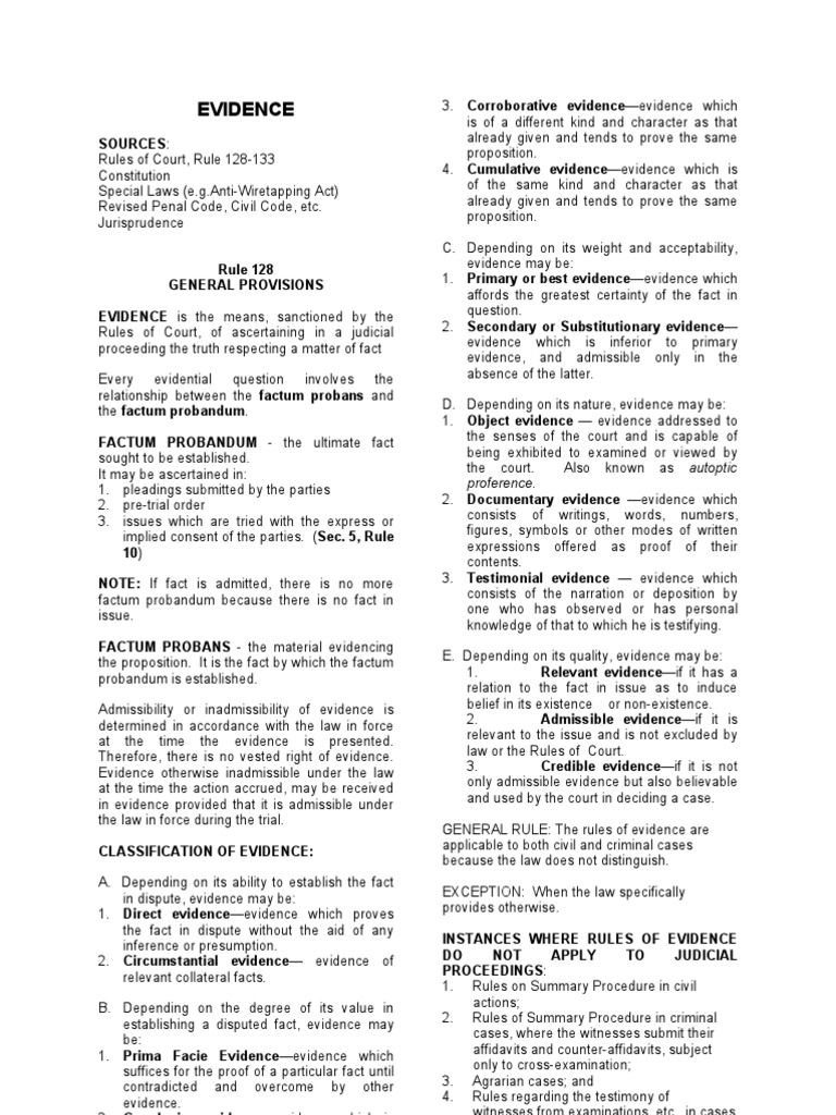 Evidence | PDF | Hearsay | Parol Evidence Rule