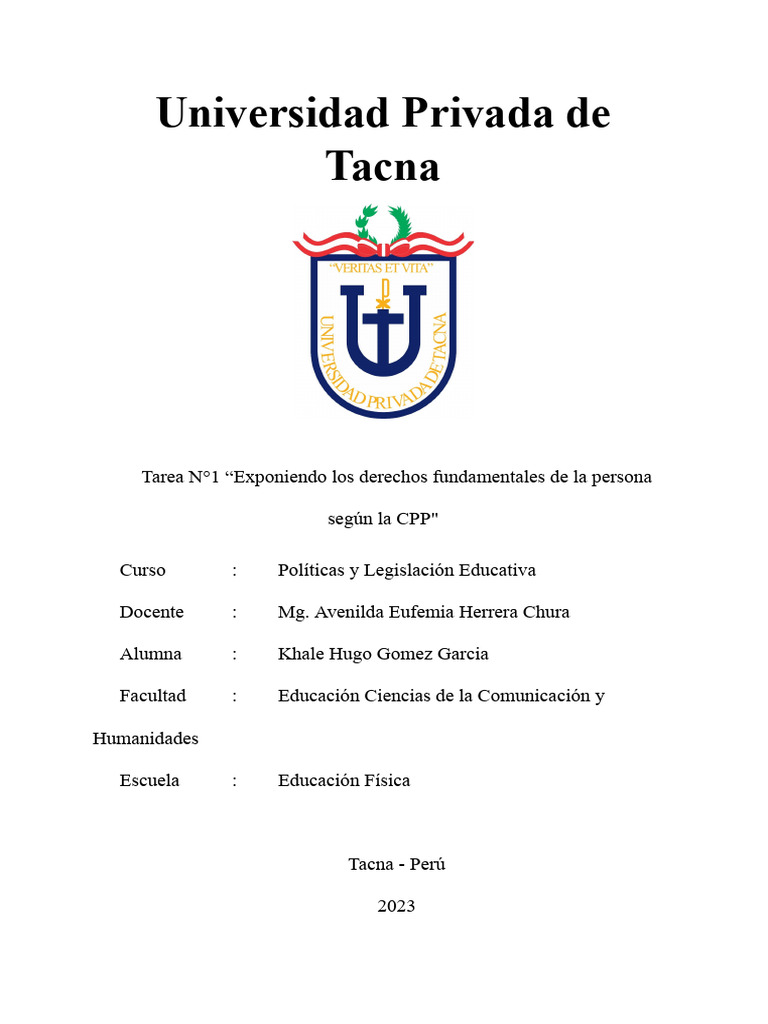 Tarea N°1 "Exponiendo Los Derechos Fundamentales de La Persona Según La ...