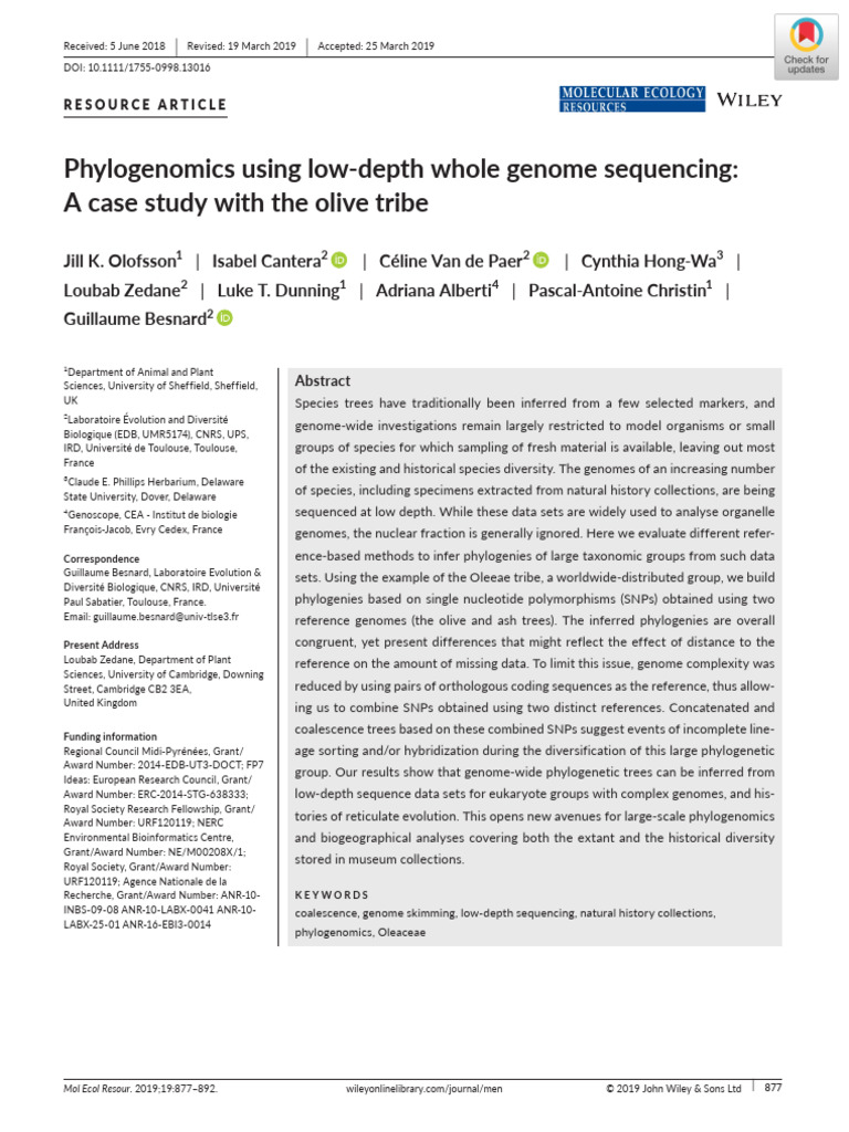 Phylogenomics Using Low Depth Whole Genome Sequencing - A Case Study With The Olive Tribe ...
