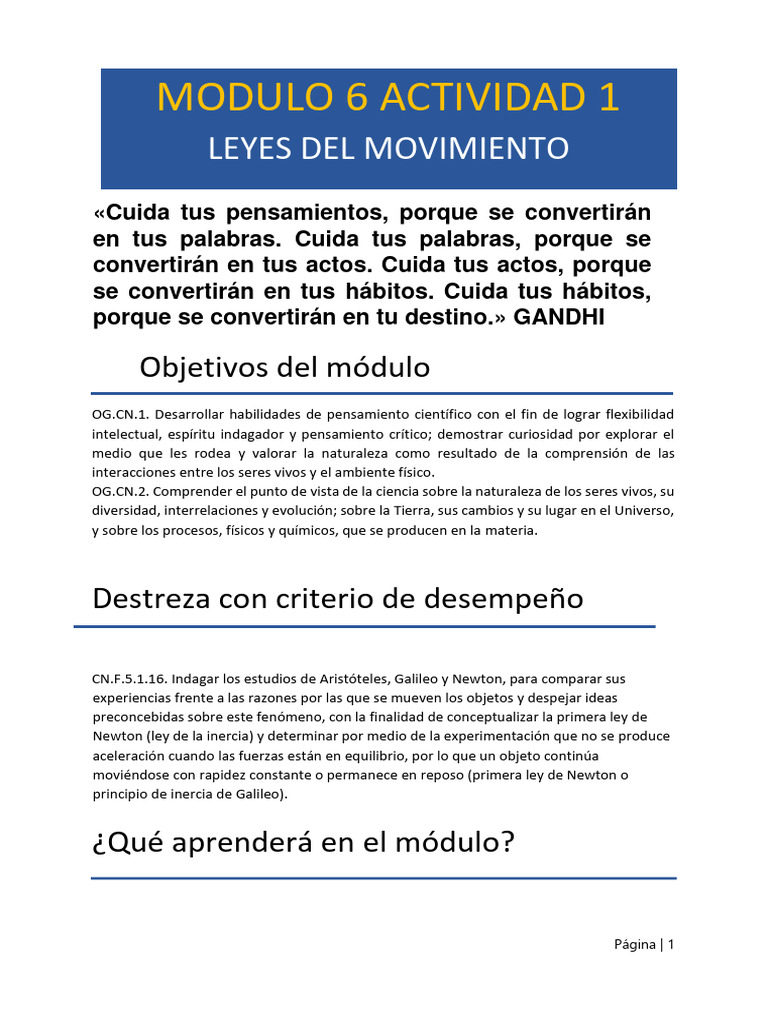 Leyes del Movimiento: Actividades y Evaluación | PDF | Las leyes del ...
