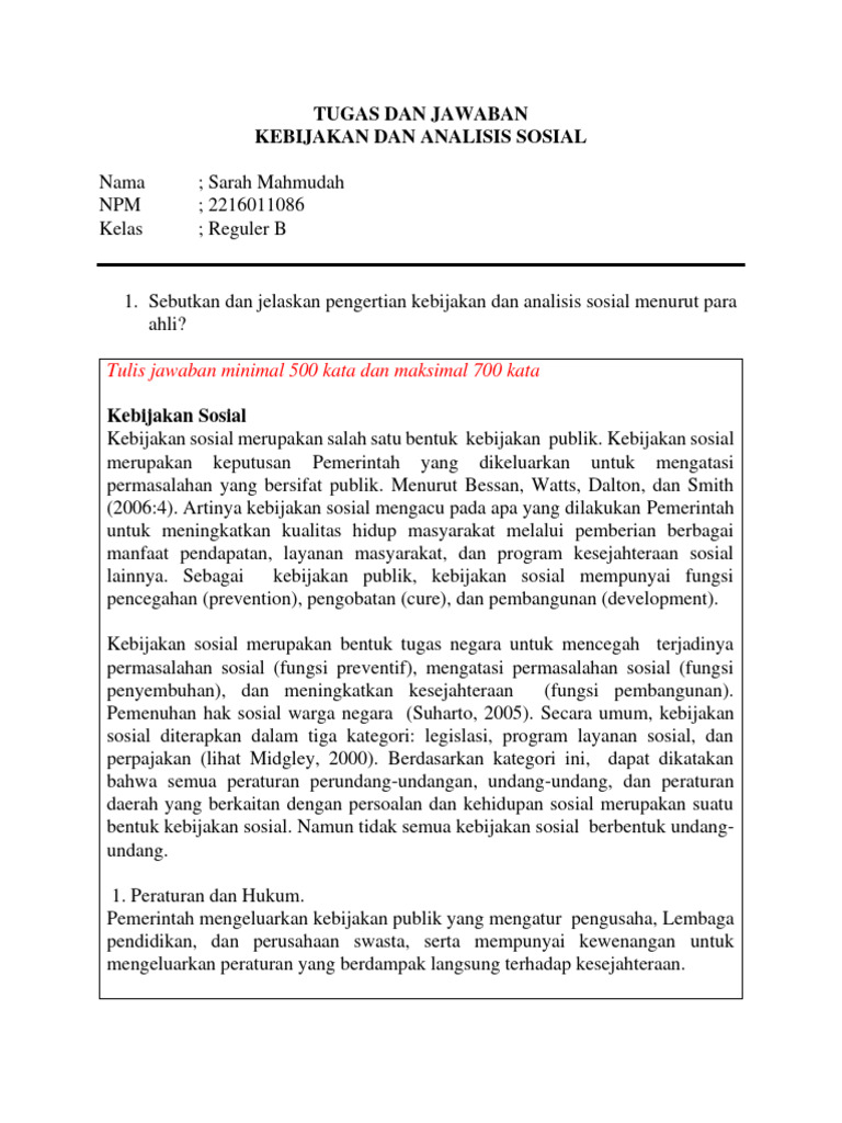 Tugas Kebijakan Analisis Sosial | PDF