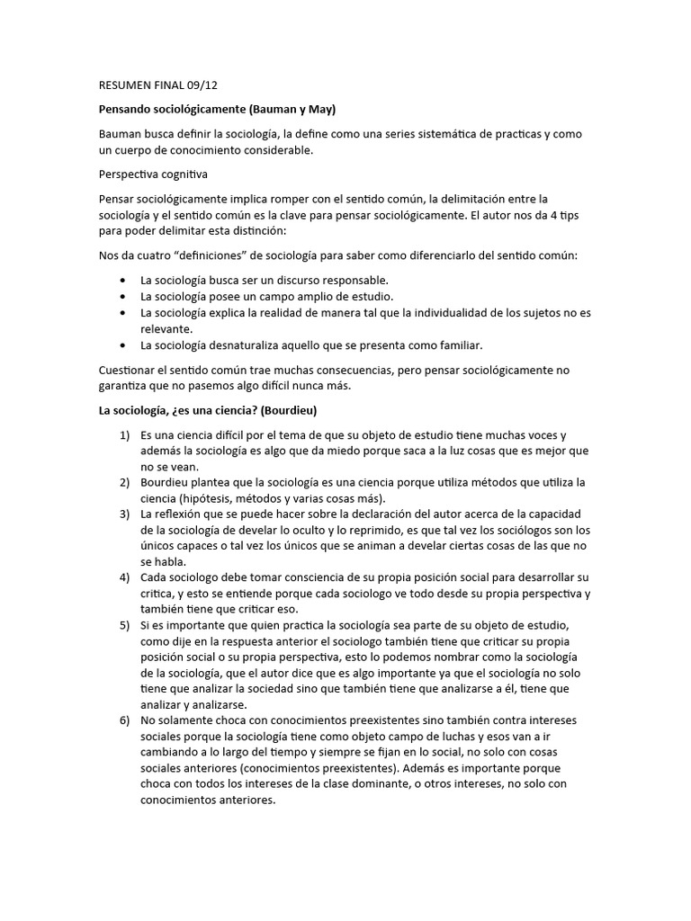Resumen Final Sociología 2020 | PDF | Sociología | Emile Durkheim