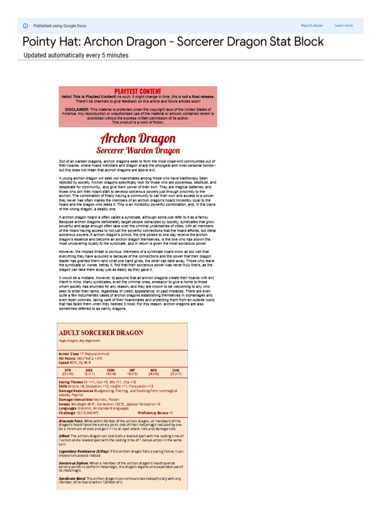 Pointy Hat - Archon Dragon - Sorcerer Dragon Stat Block | PDF ...