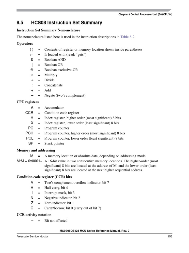 Hcs08 Instr Summary | PDF | Integer (Computer Science) | Computer Memory