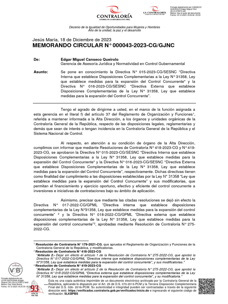 Memorando Circular-000043-2023-Gjnc | PDF | Gobernancia | Justicia