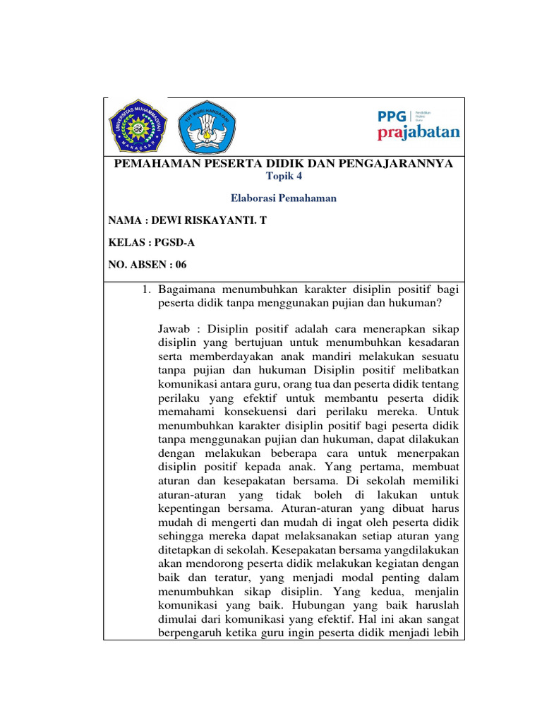 Elaborasi Pemahaman Topik 4 PPDB | PDF | Karier & Perkembangan | Pengembangan Diri