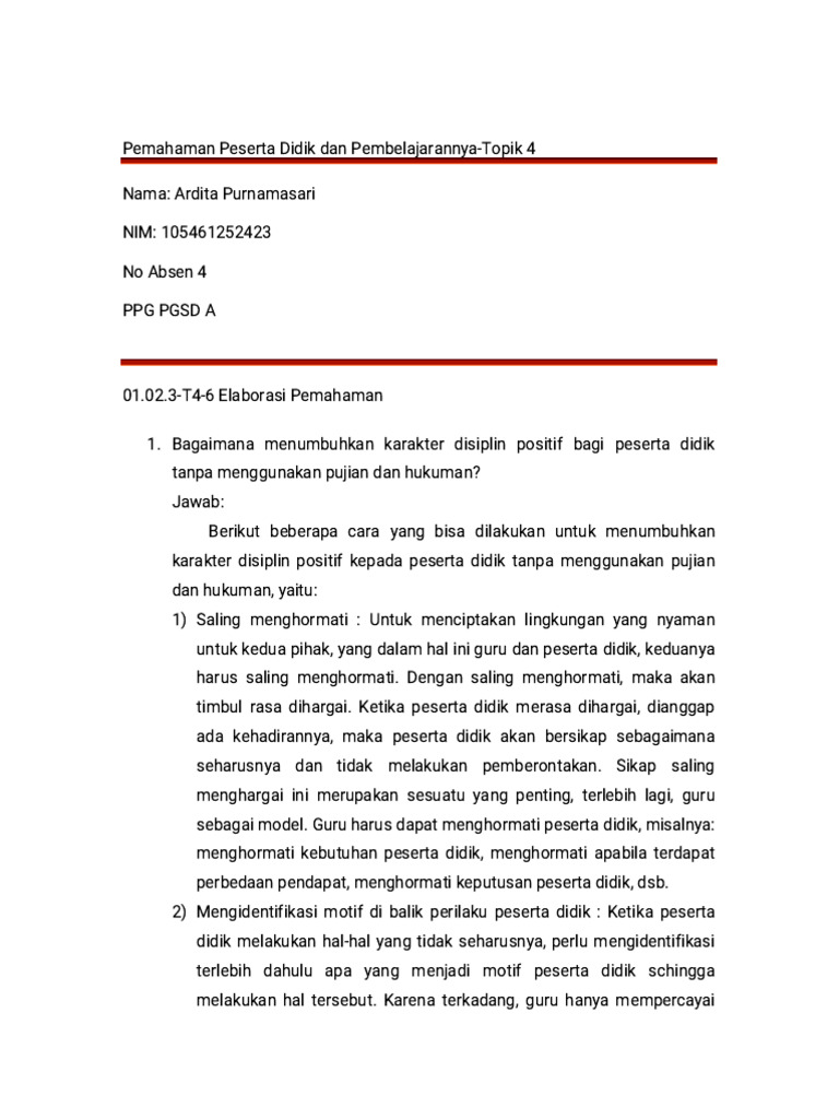 Elaborasi Pemahaman-Topik 4 PPDP | PDF | Karier & Perkembangan | Pengembangan Diri