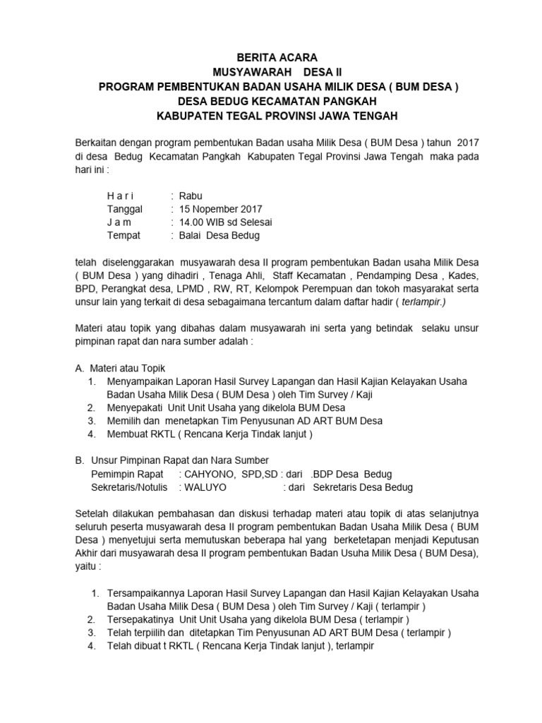 Ba Musdes Ii Pembentukan Tim Adart Bumdes | PDF