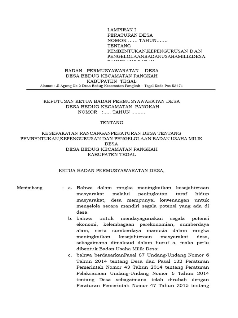 8.2 Lampiran Perdes BUM Desa | PDF