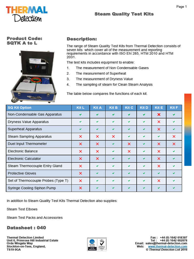 PDS-040-Steam Quality Test Kit Range 2016 | PDF | Temperature ...