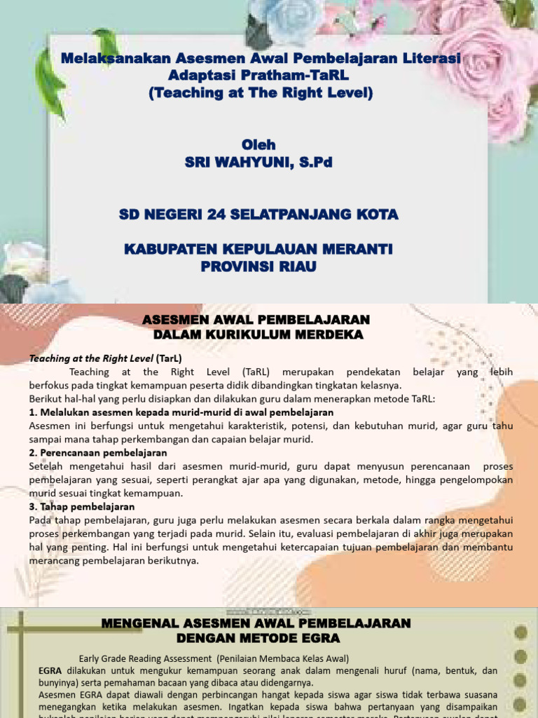 Asesmen Literasi Awal dengan Metode TaRL dan EGRA | PDF