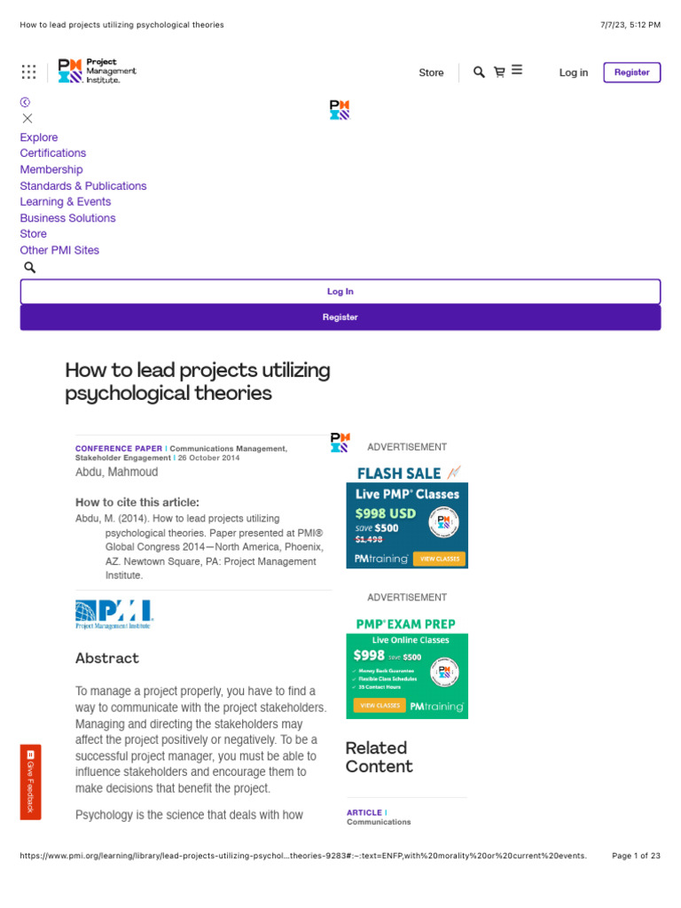 How To Lead Projects Utilizing Psychological Theories | PDF ...
