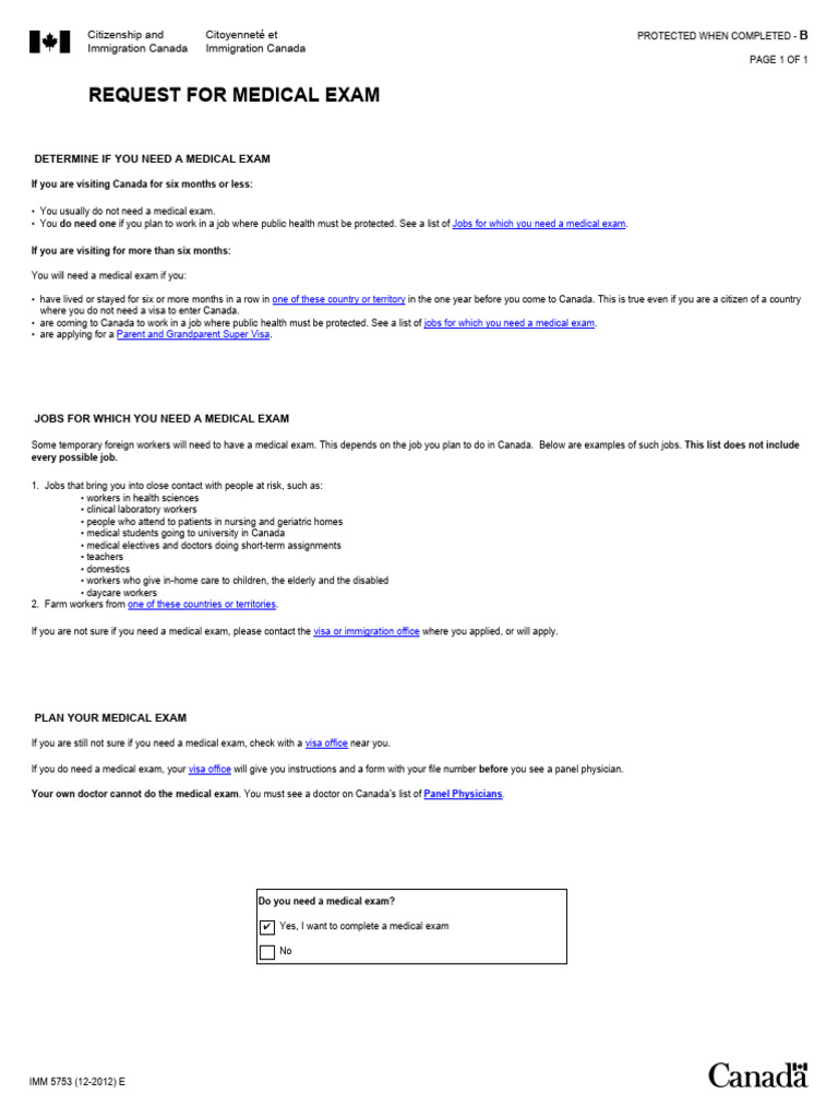 Canada - Medical Exam Form | Download Free PDF | Physical Examination ...