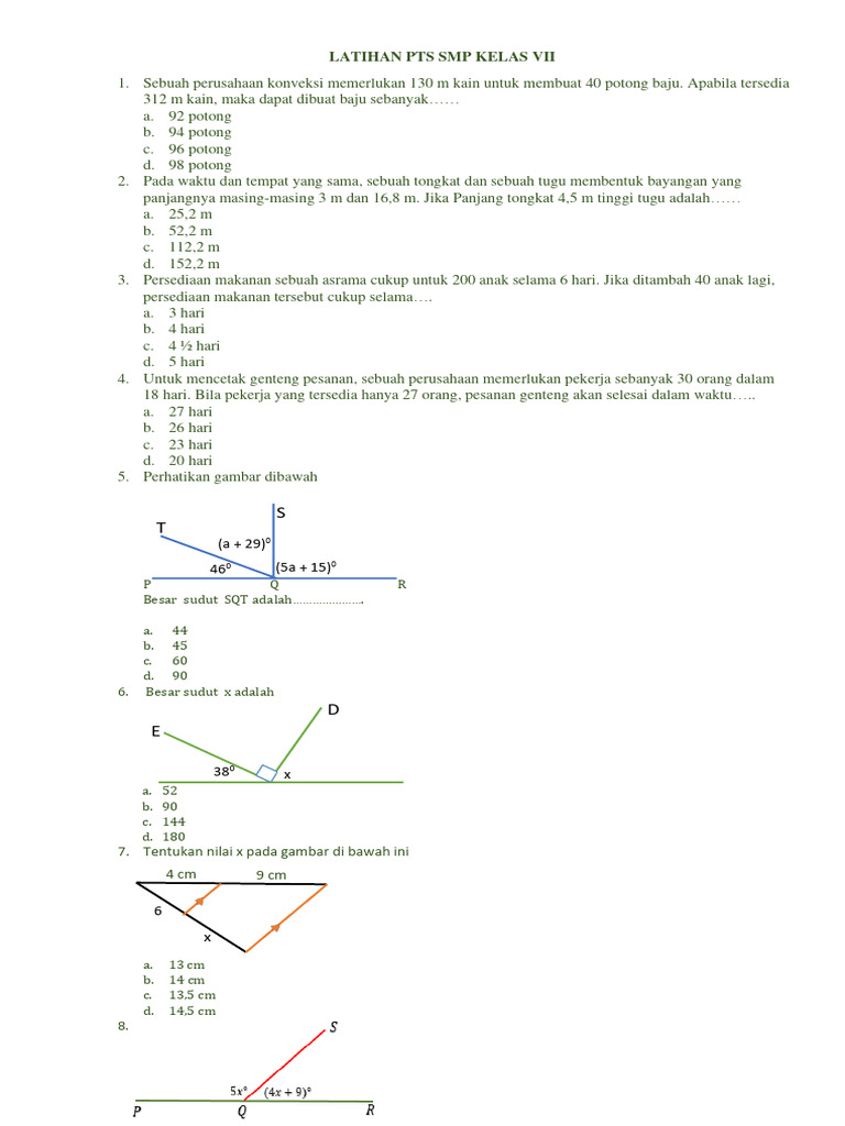 Latihan PTS SMP Kelas Vii | PDF | Metode & Bahan Ajar