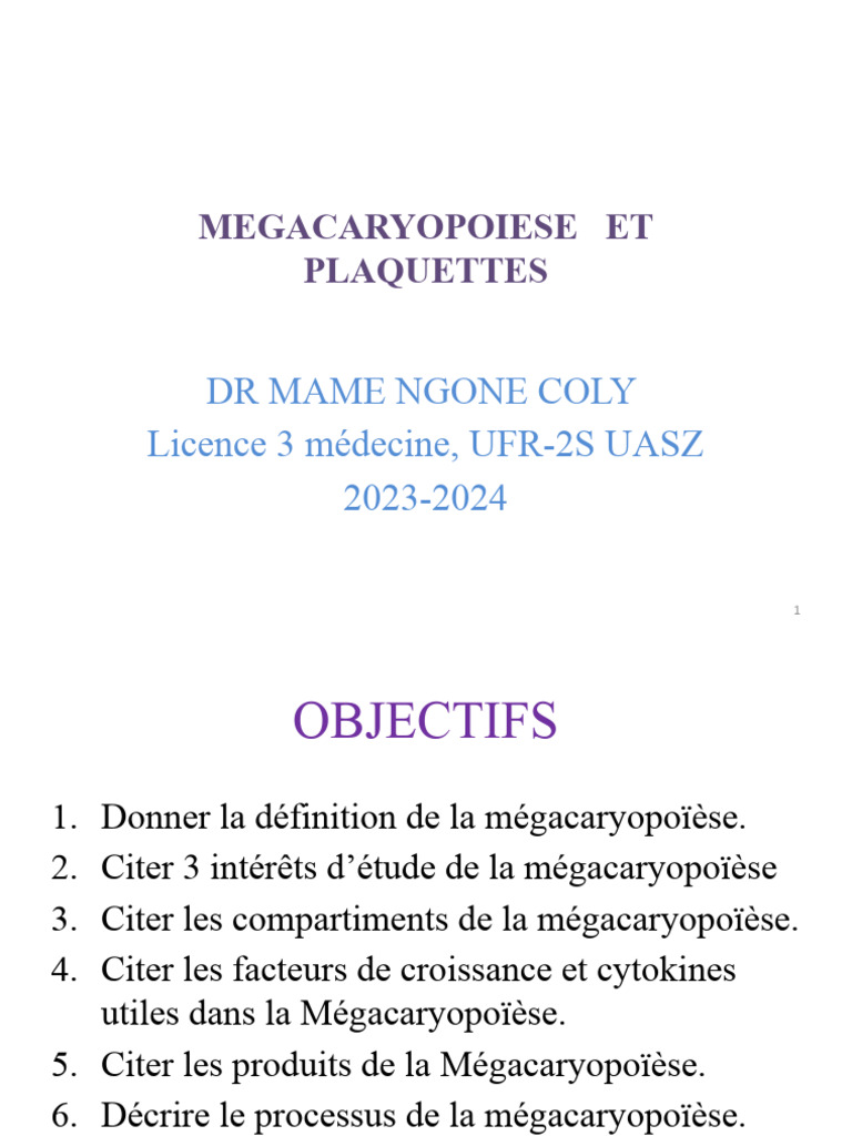Mégacaryopoïèse et Plaquettes: Définitions | PDF | Thrombocyte | Anatomie