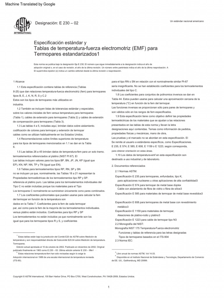 ASTM E230 Español | PDF | Par termoeléctrico | Materiales