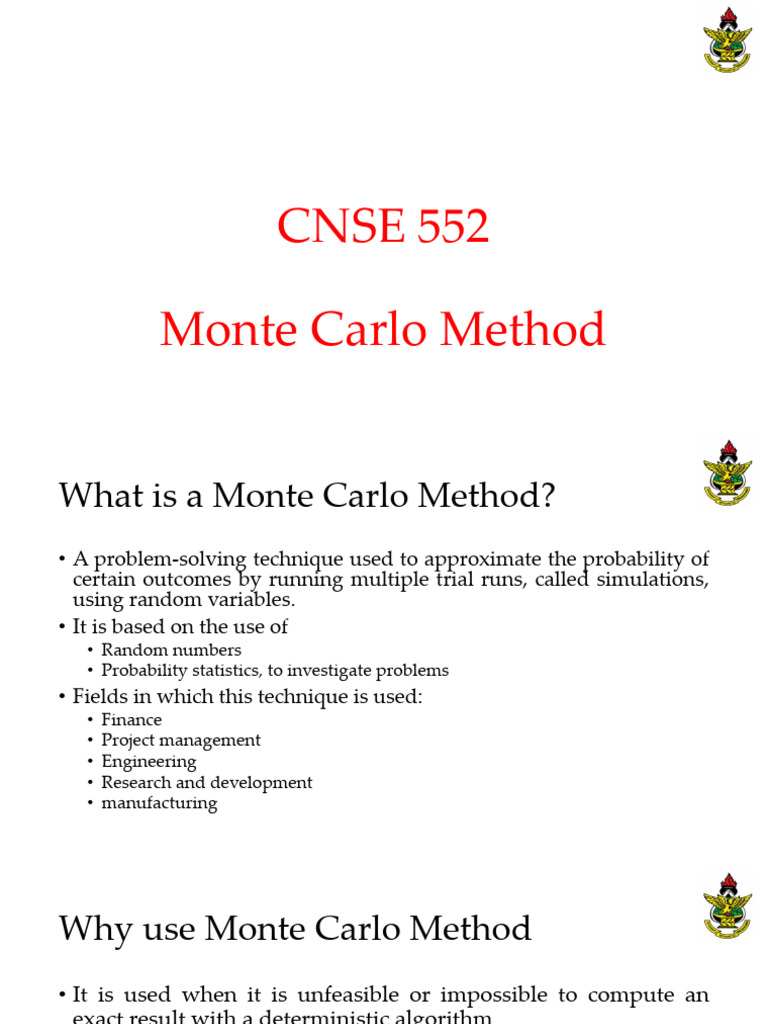 Lec 1 Monte Carlo Methods Pdf Monte Carlo Method Randomness 9088