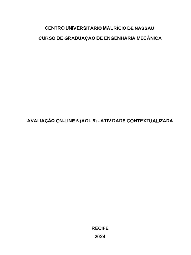 Avaliação On-Line 5 (AOL 5) - Sistemas Térmicos e Fluidos Mecânicos | PDF