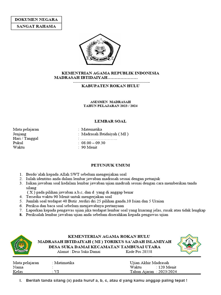 Soal MTK 2024 | PDF | Metode & Bahan Ajar | Seni