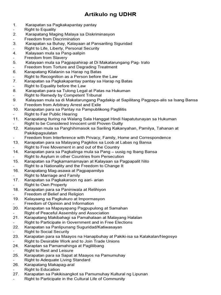 Artikulo NG UDHR HandOut | PDF