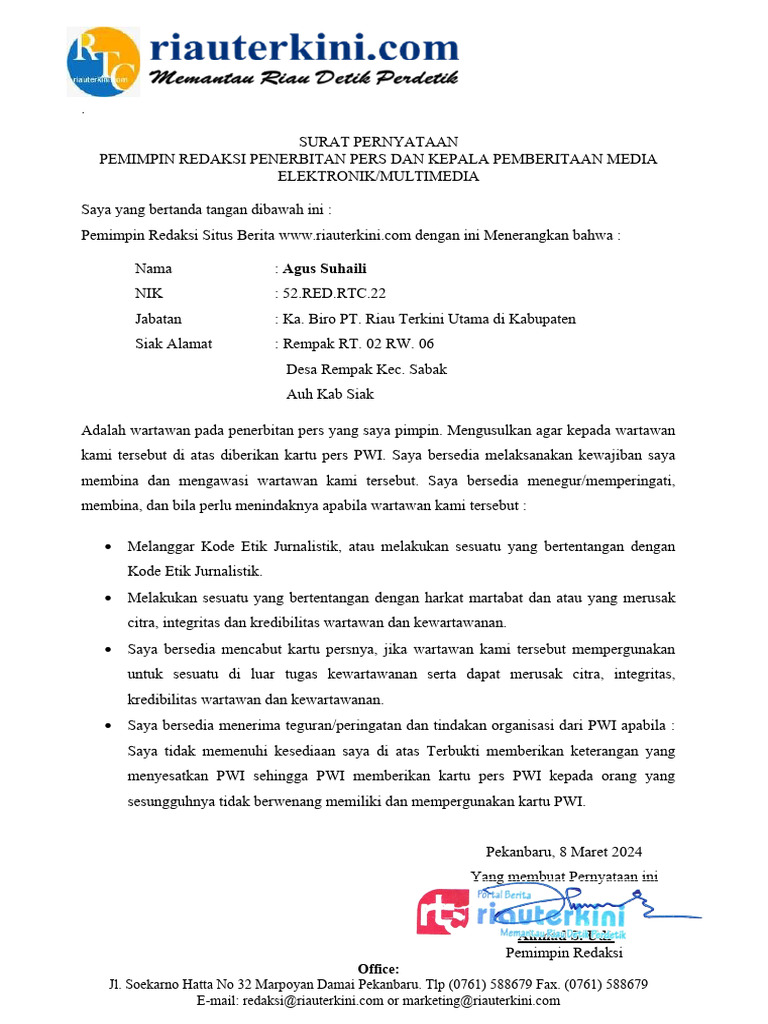 Rekomendasi PWI Agus Suhaili | PDF