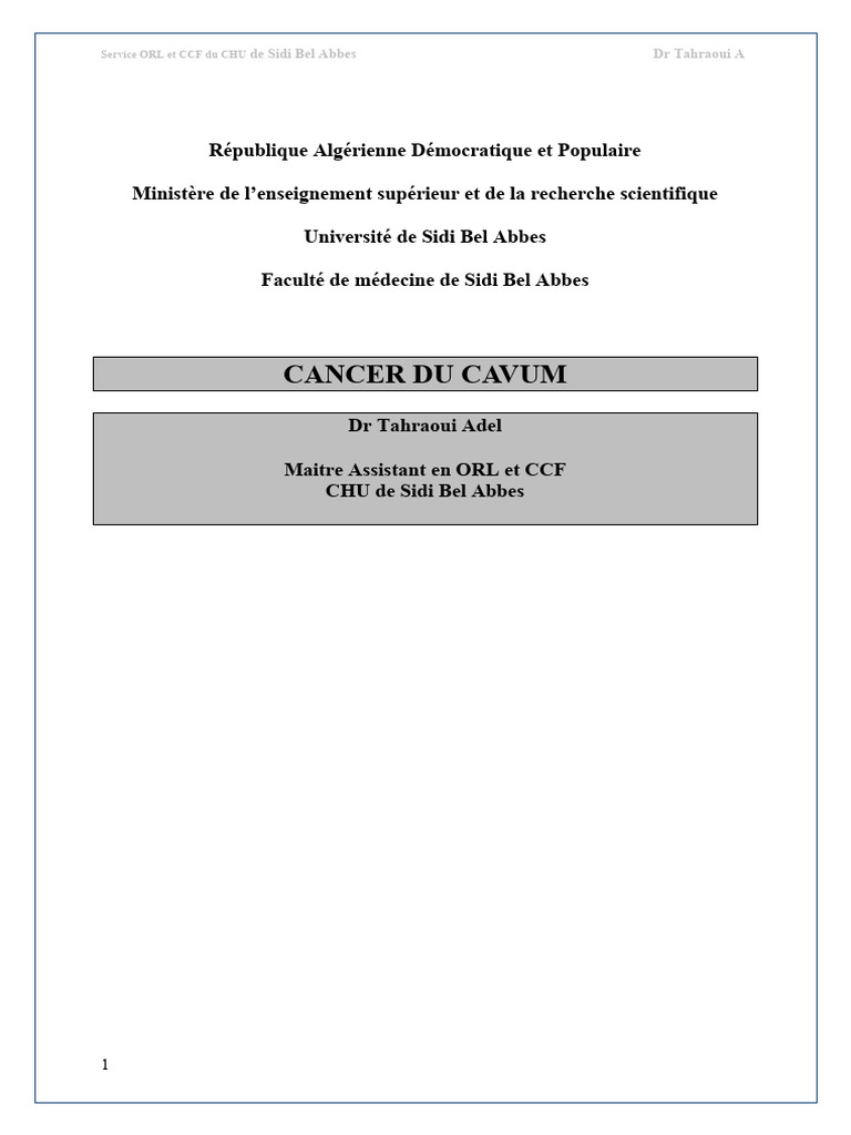 Cancer de Cavum | PDF | Cancer | Épithélium