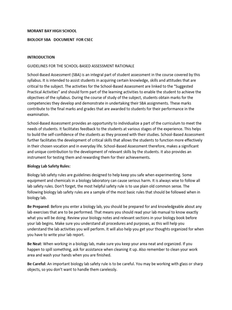 Biology Sba Manual | PDF | Experiment | Laboratories