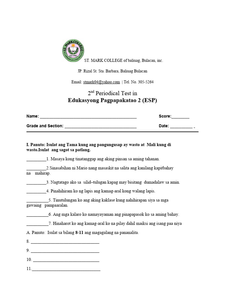 2ND-Periodical test-G2-ESP | PDF