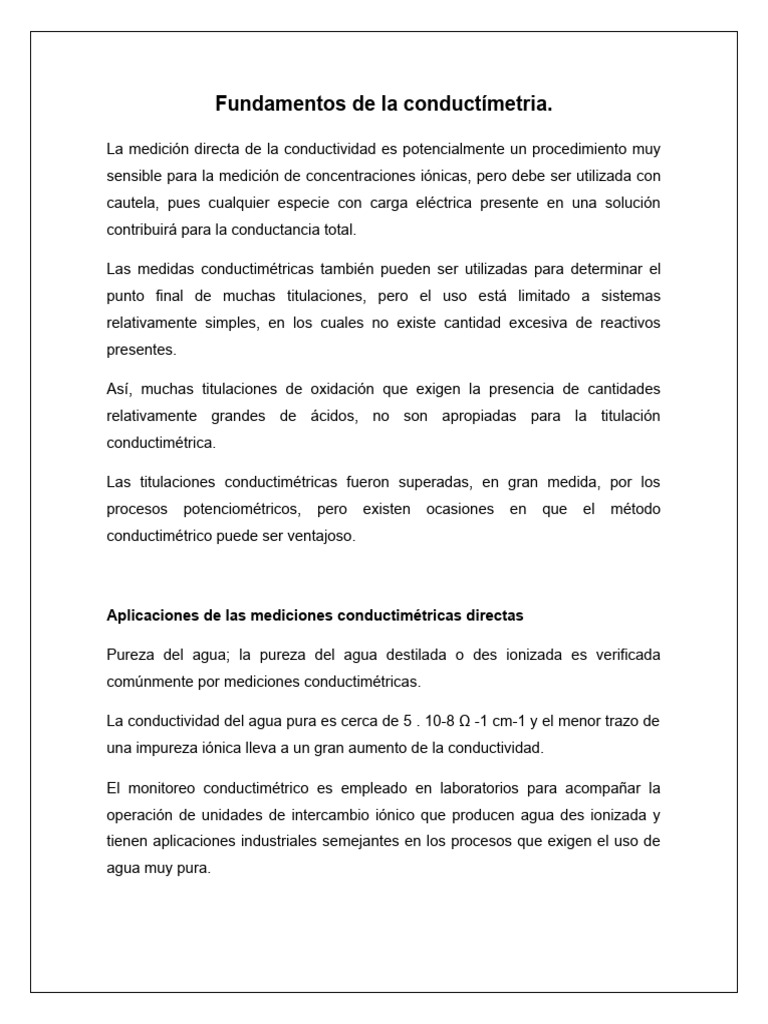 Fundamentos de La Conductímetria | PDF | Química analítica | Química